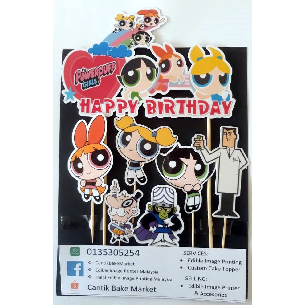 POWERPUFF GIRLS Cake Topper Happy Birthday Ready stock Laminated ...