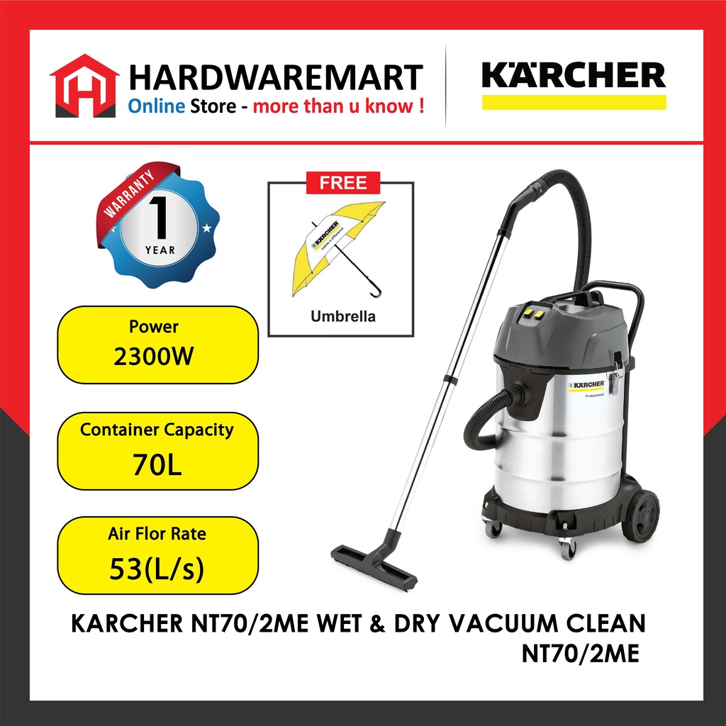 Karcher NT 70/2 ME Wet & Dry Vacuum Cleaner (2300W/70L/254mbar) | Shopee Malaysia