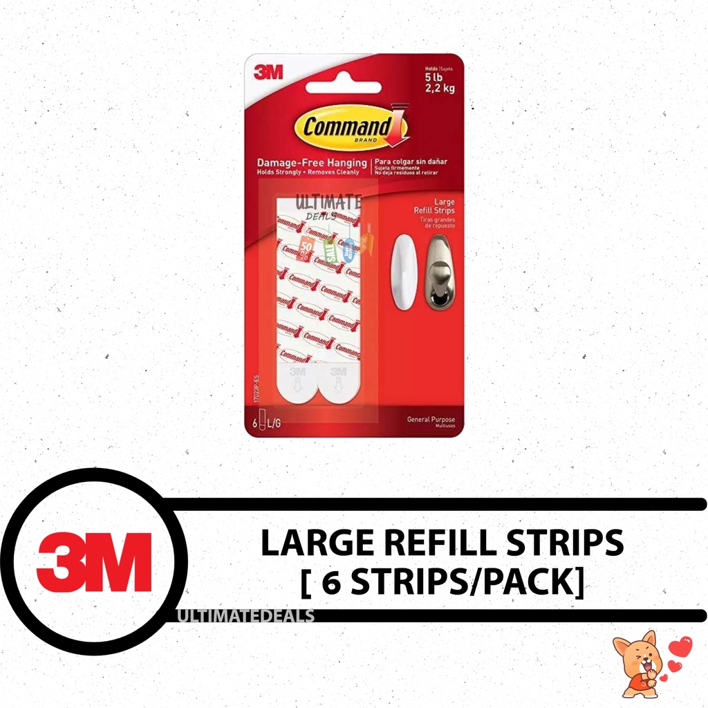 3M Command 17023P-6PK Large Refill Strips - 6 Large White Strips ...