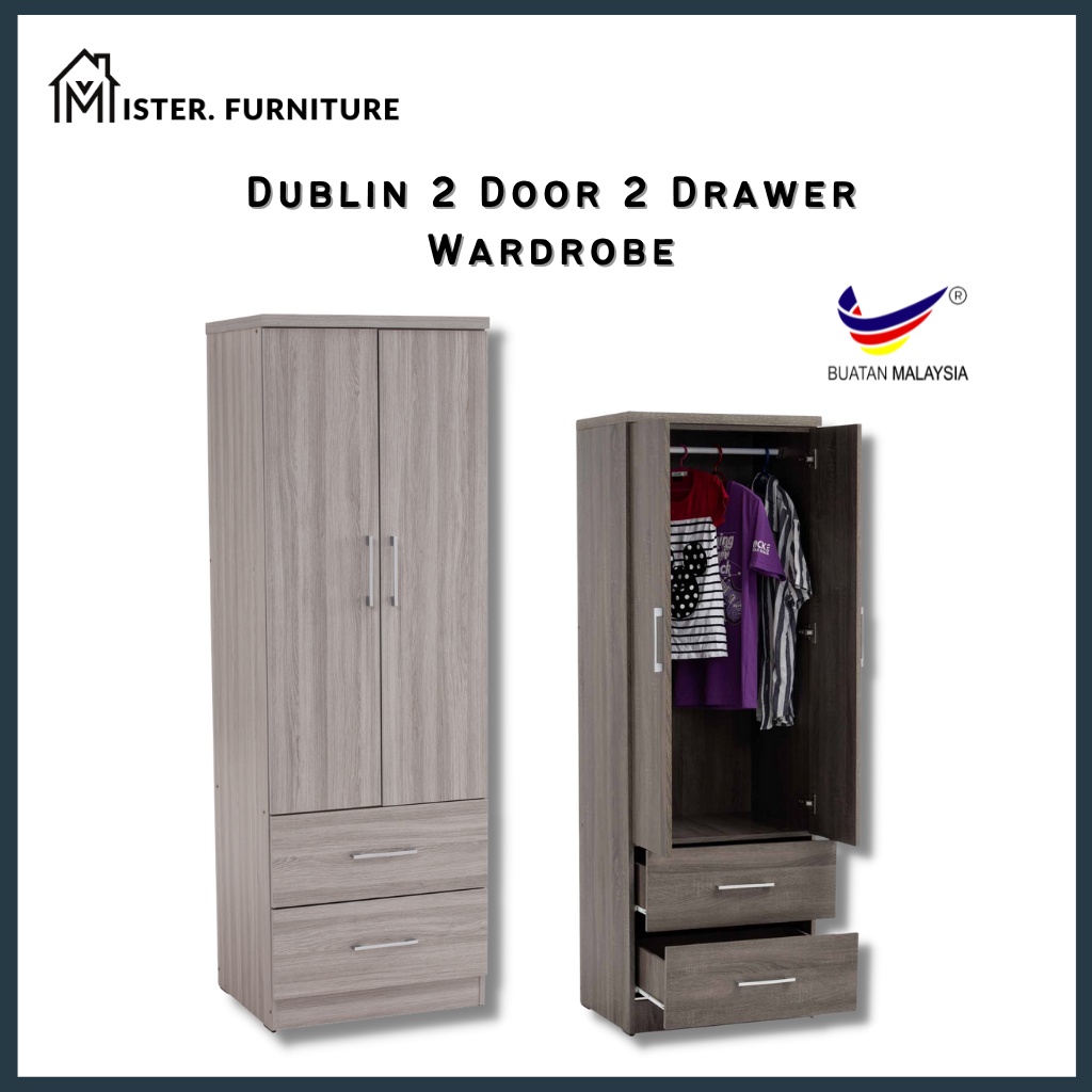 MF DUBLIN 2 Door 2 Drawer Wardrobe Cabinet Clothes Storage Almari Baju ...