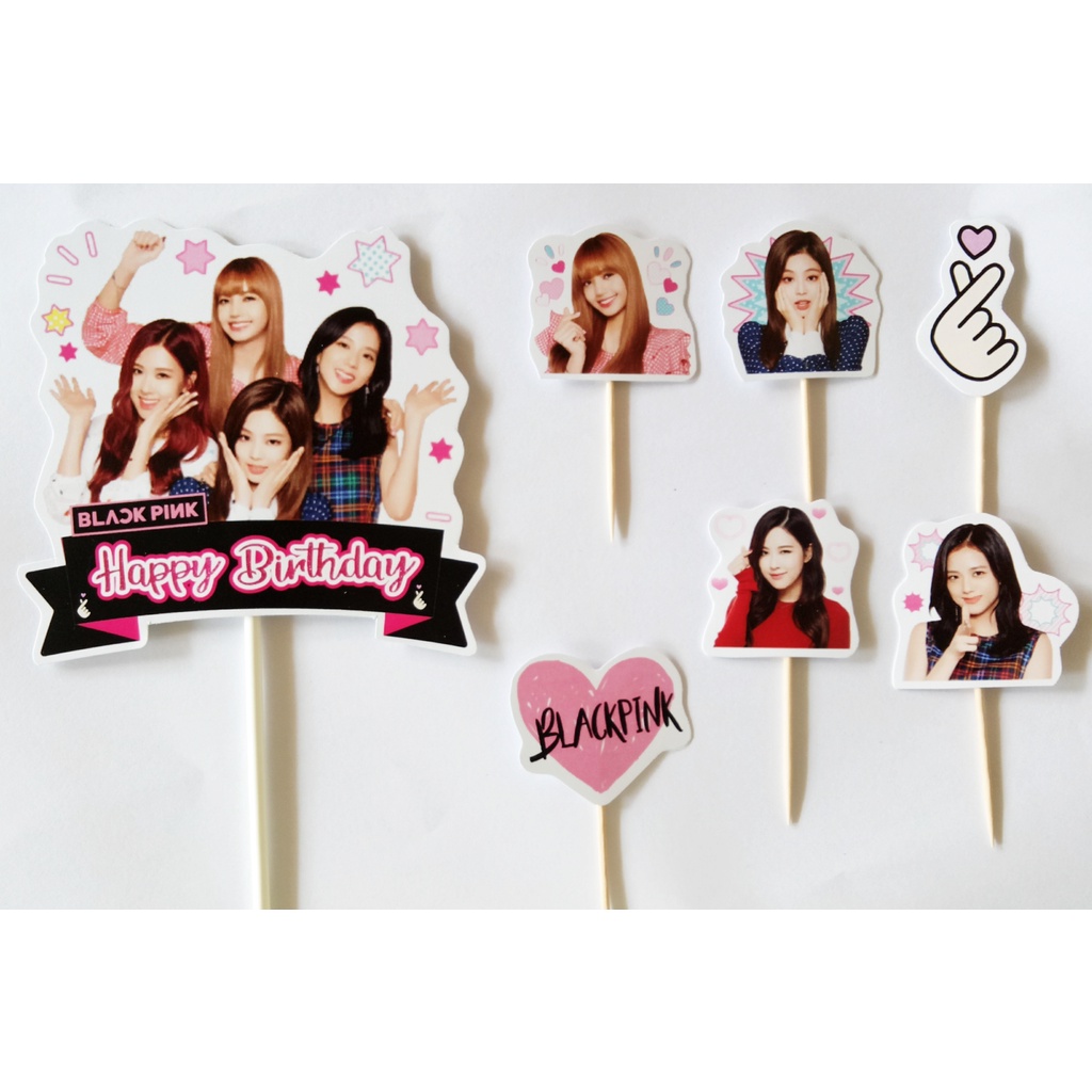 A set Of 7 cake topper blackpink black pink Character Birthday cake ...