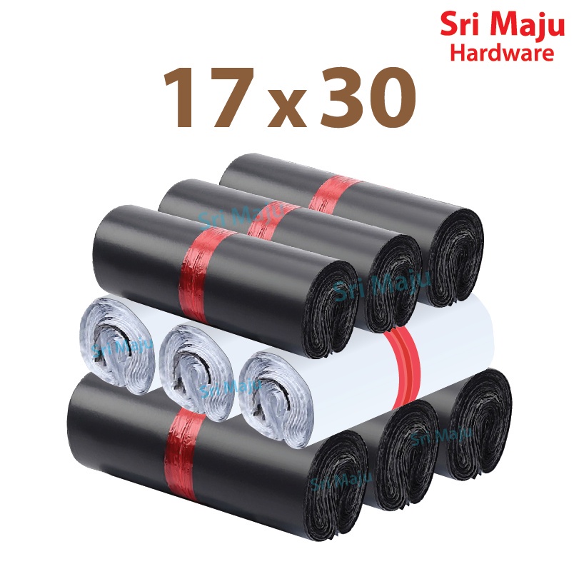 MAJU 17x30 White Black Quality Courier Plastic Bag Packing Poslaju J&T ...