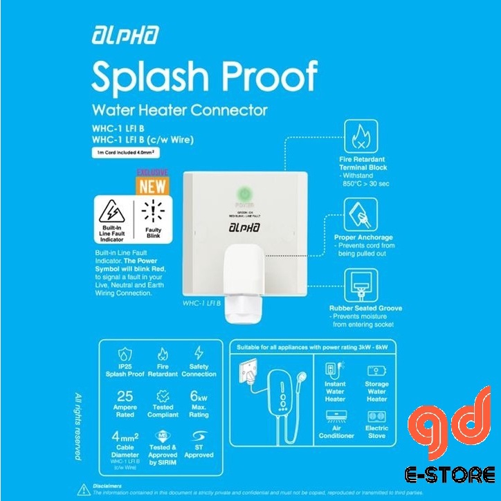 Alpha WHC-1 LFI B Splash Proof Water Heater Connector With Line Fault ...