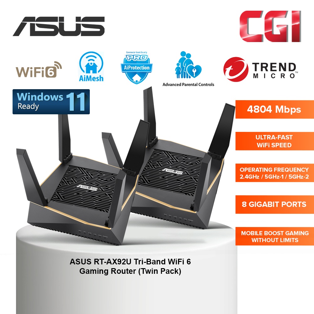Asus RT-AX92U AX6100 Tri-Band WiFi 6 Whole Home Wi-Fi System Gaming ...