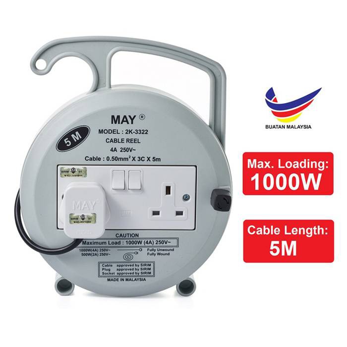 Extension Court Extension Wire Cable Reel with 2 Gang Socket Wayar ...