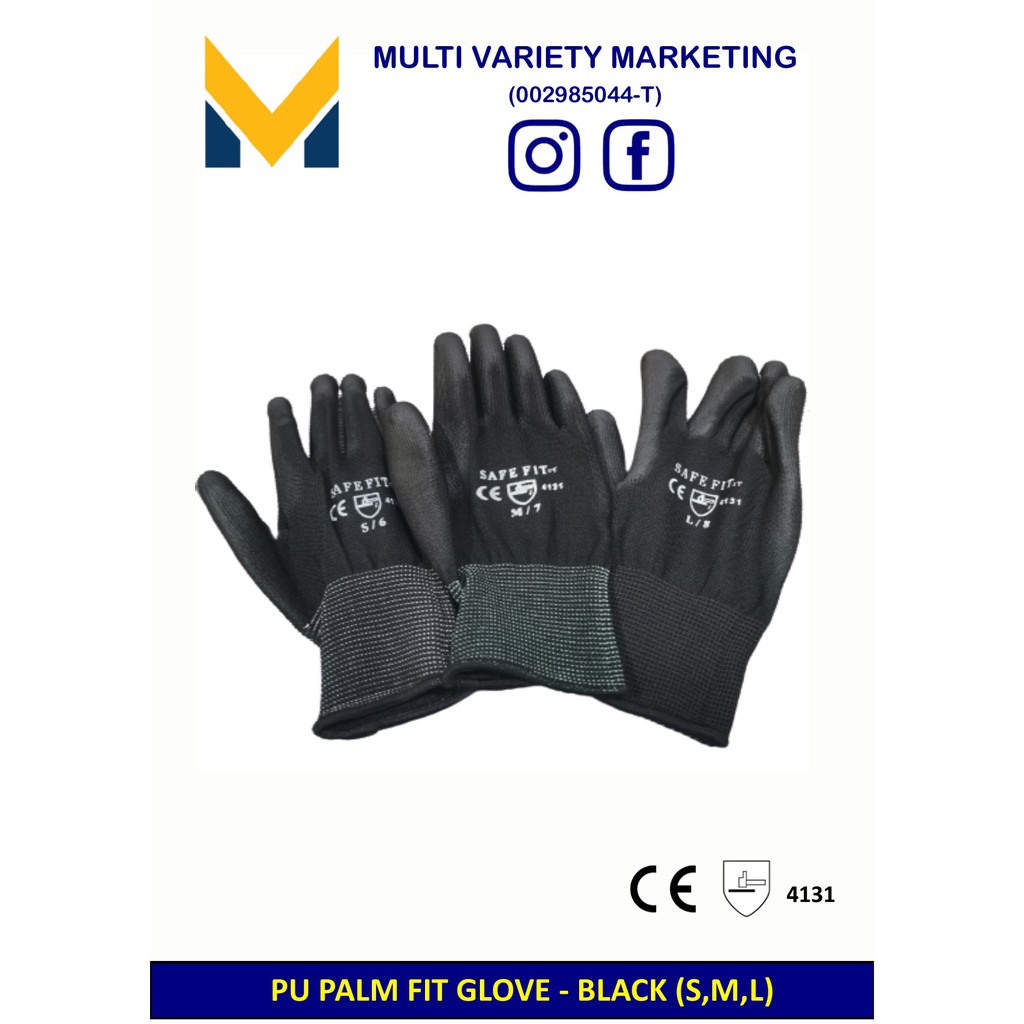 MVM Safefit White/Black Nylon PU Coated Palm Fit Glove 1Pair/Packet ...