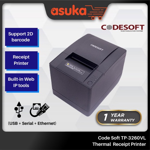 Code Soft TP-3260VL Thermal Receipt Printer (USB + Serial + Ethernet ...