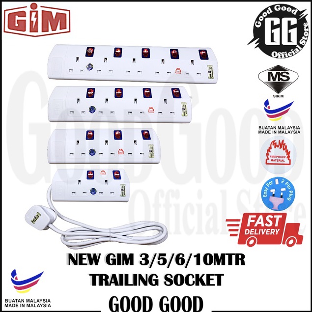 [sirim] Gim Extension Socket 3 5 6 10 Meter 2 Socket 3 Socket 4 Socket 5 Socket