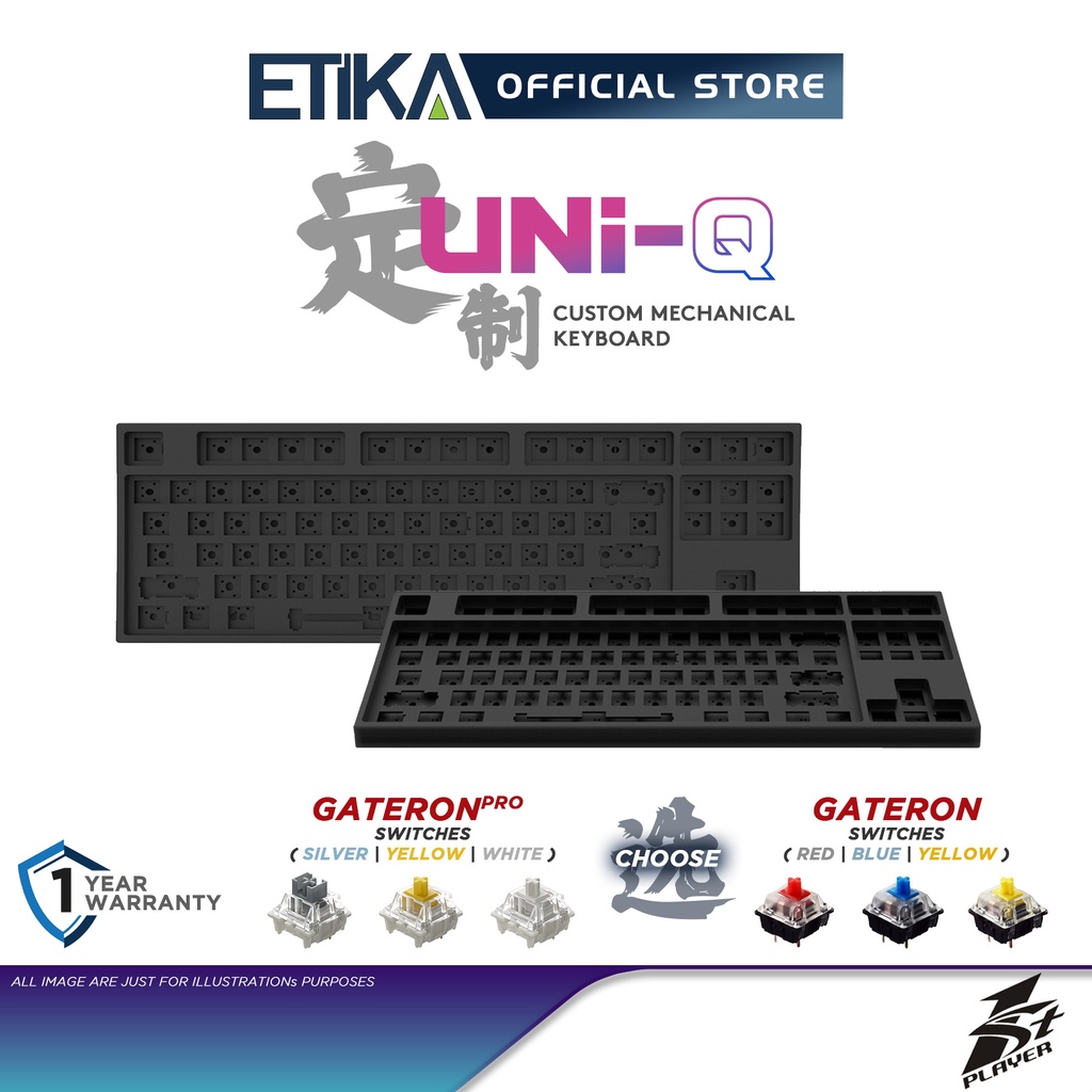 1st Player UNI-Q BLACK Frame PCB Kit Mechanical Keyboard with Custom 8 ...
