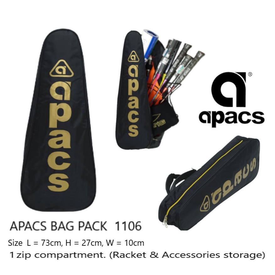 Apacs 1 Zip Racket bag Single Backpack Strap Badminton Bag raket galas ...