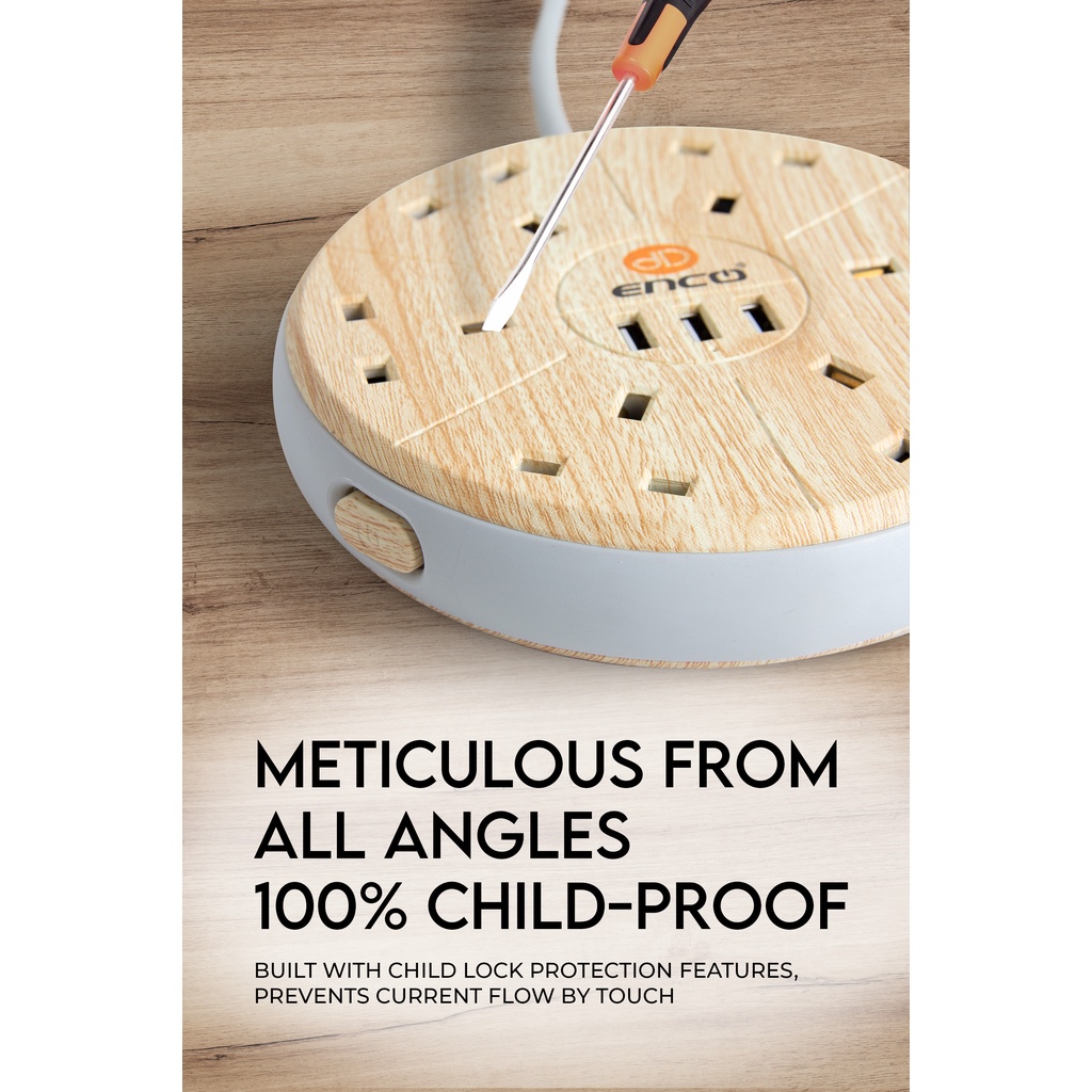 ENCO Smart Extension Plug Surge Overload Protector 6 Gang 3 USB Socket ...