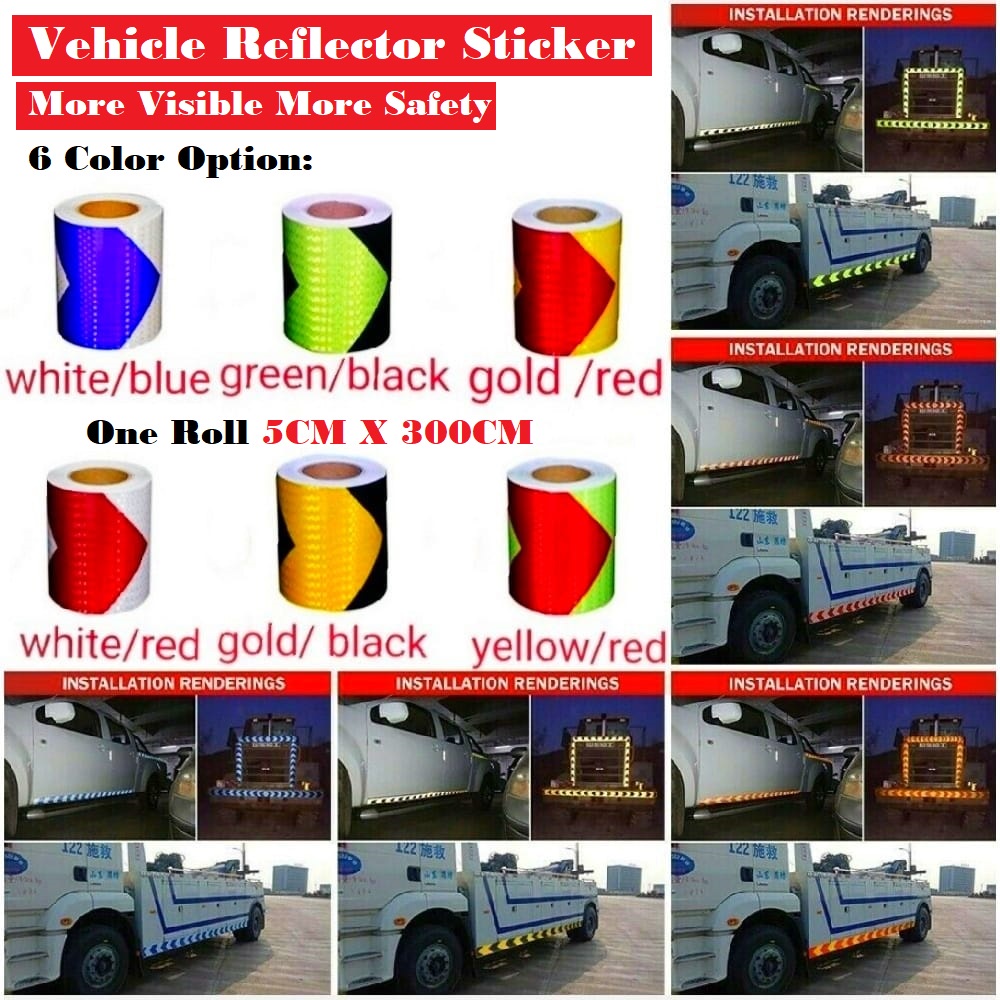 Car Reflective Strip Reflector Sticker Film Tape Warning Arrow Mark ...