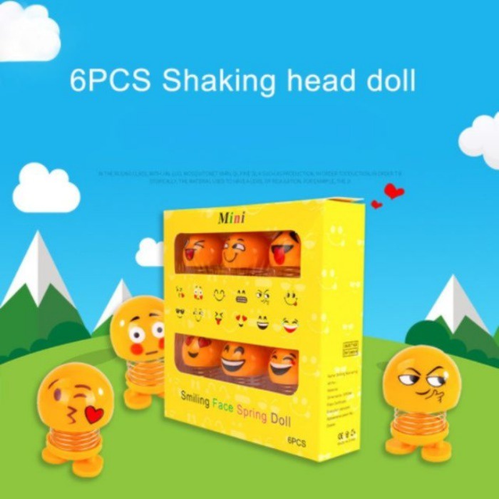 6 Pcs/Set Cute Emoji Mini Shaking Head Dolls Funny Smile Face Spring ...