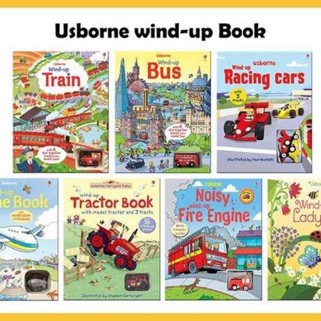 Usborne Wind Up Books With Toys Train Bus Racing Car Plane Tractor ...