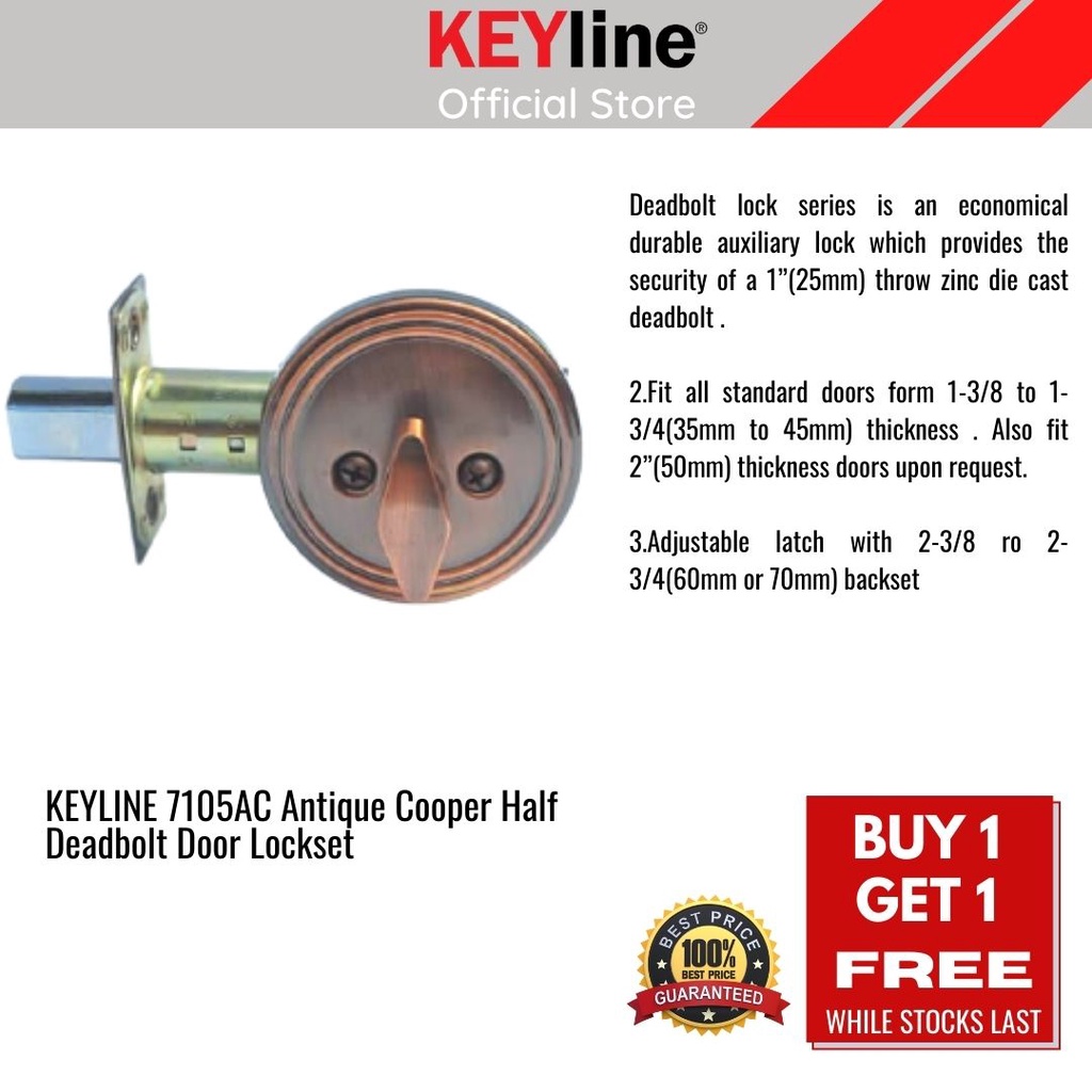 KEYLINE 7105ACDP Half Deadbolt Door Lockset in Antique Cooper | Shopee ...
