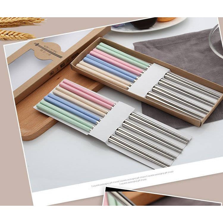 8 Pairs/Set JAPAN STYLE WHEAT STRAW STAINLESS STEEL CHOPSTICK (Ready ...