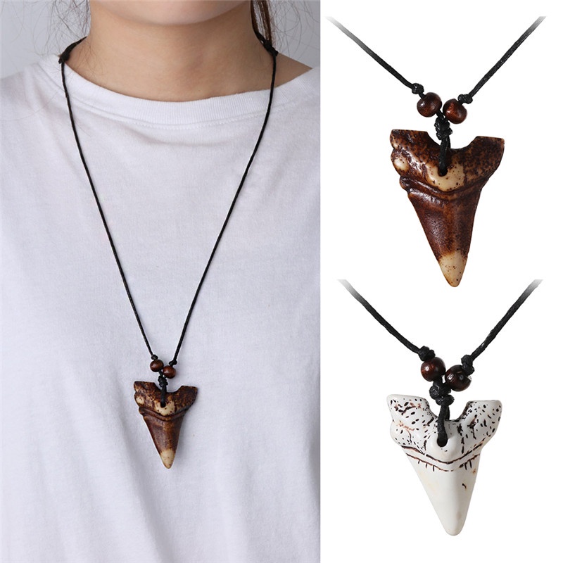 Ready stock adjustable rope size ethnic imitation shark teeth necklaces ...