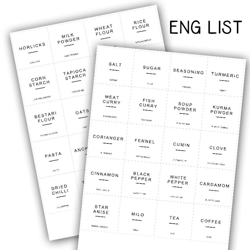 40pcs Sticker Dapur / Square Pantry Sticker / Sticker Barang Dapur ...