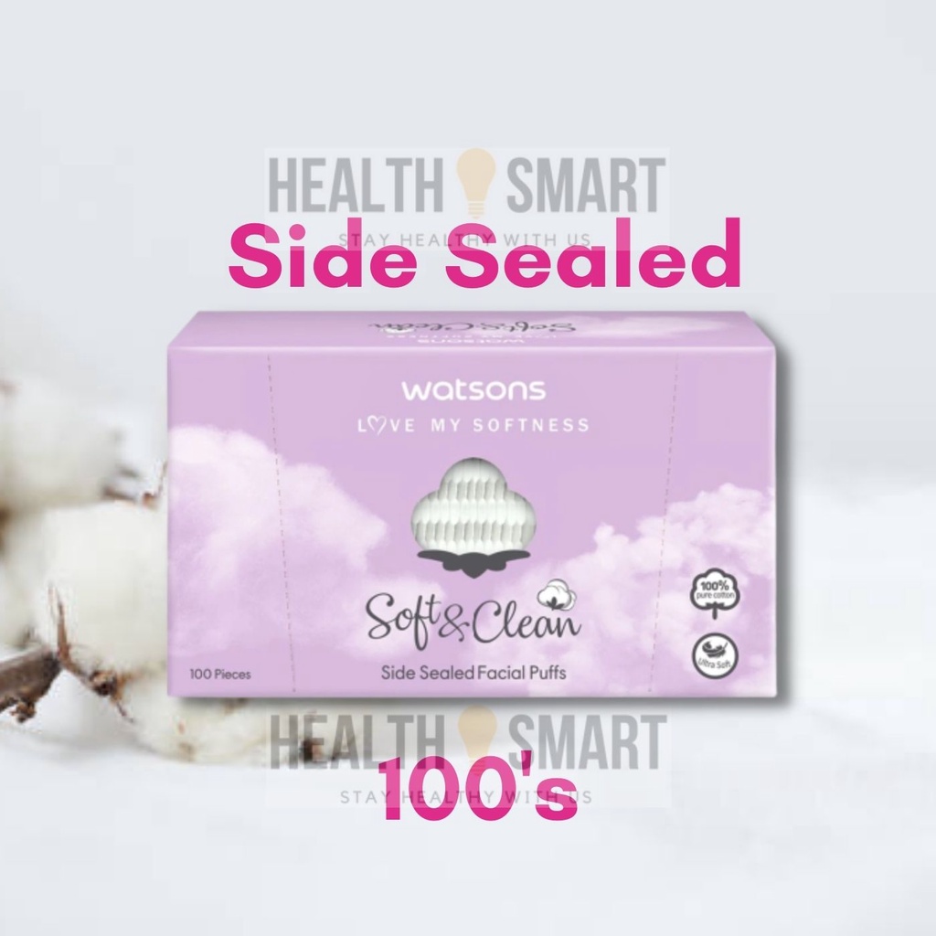 Watsons Soft & Clean Side Sealed 100's/ Square Puffs Face Cotton ...