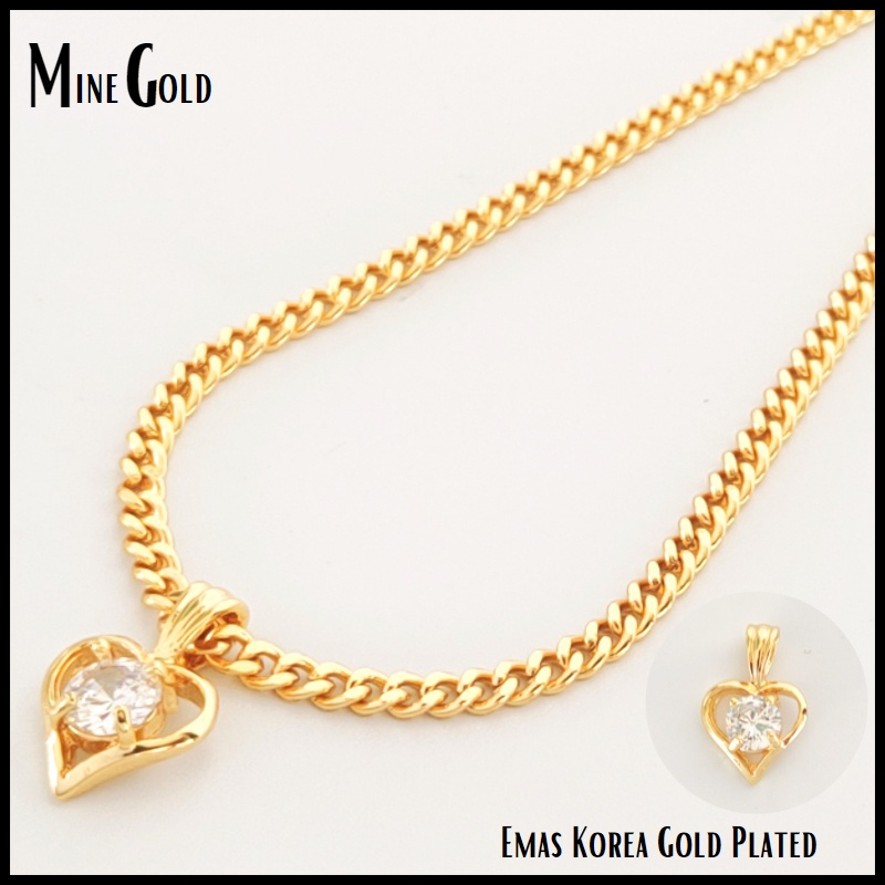 Rantai Leher Perempuan dan Loket Emas Korea Gold Plated Women Necklace Pendant Rantai Leher Set ...