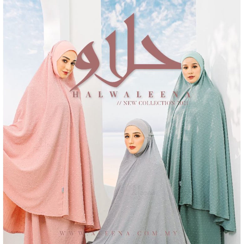 Telekung Aleena Original Cotton Cey Halwaleena Free Box Gift Plus Size ...