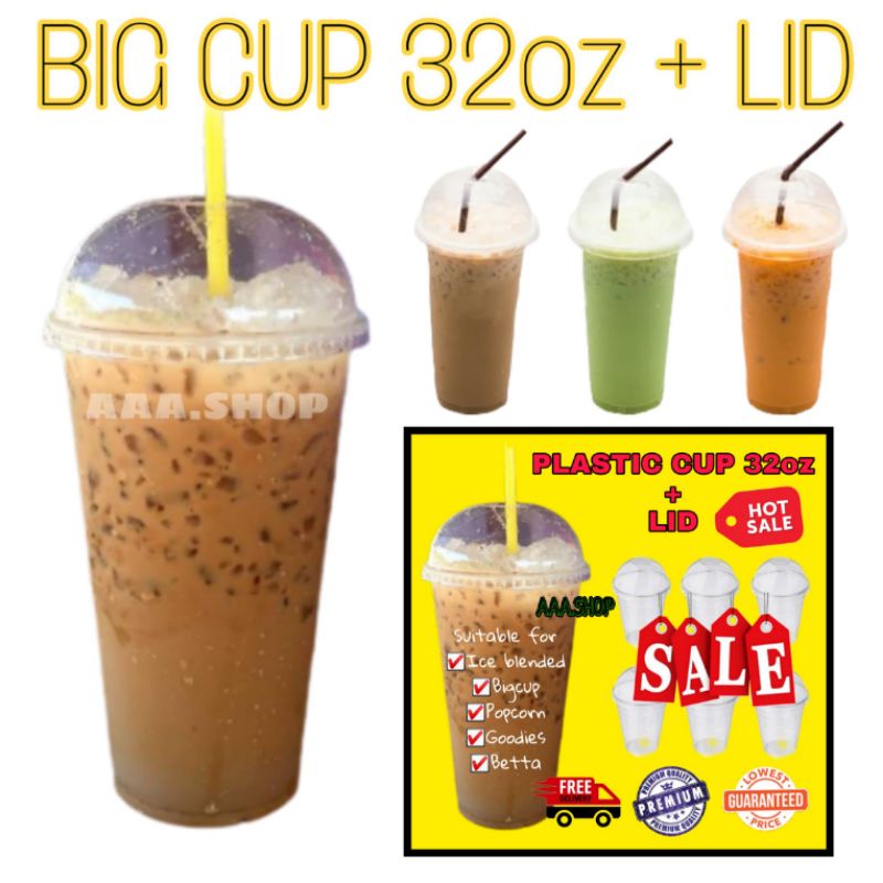 Boba Cup Plastik 32oz with Dome Lid / Cawan Besar | Shopee Malaysia