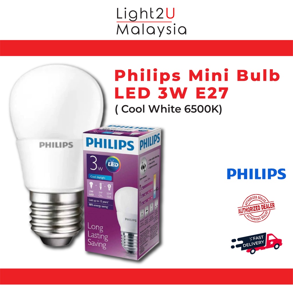 Philips Mini Bulb LED 3W E27( COOL WHITE 6500K) - Light Bulb/Mentol ...