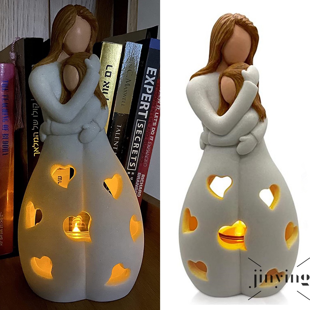 Hugging Mother & Daughter Figurines with LED Candle Sculpted Candle ...