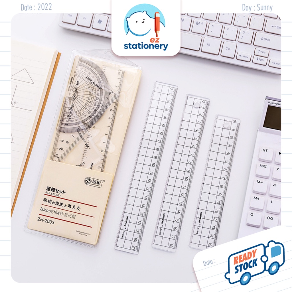 🇲🇾 Ready Stock Muji Style Transparent Ruler 15cm Simple Ruler Scale Set ...