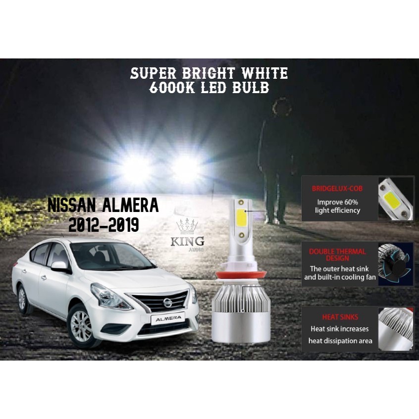 Nissan Almera 2012-2019 C6 LED Light Bulb 6000K White 1Pair 2pcs Car ...