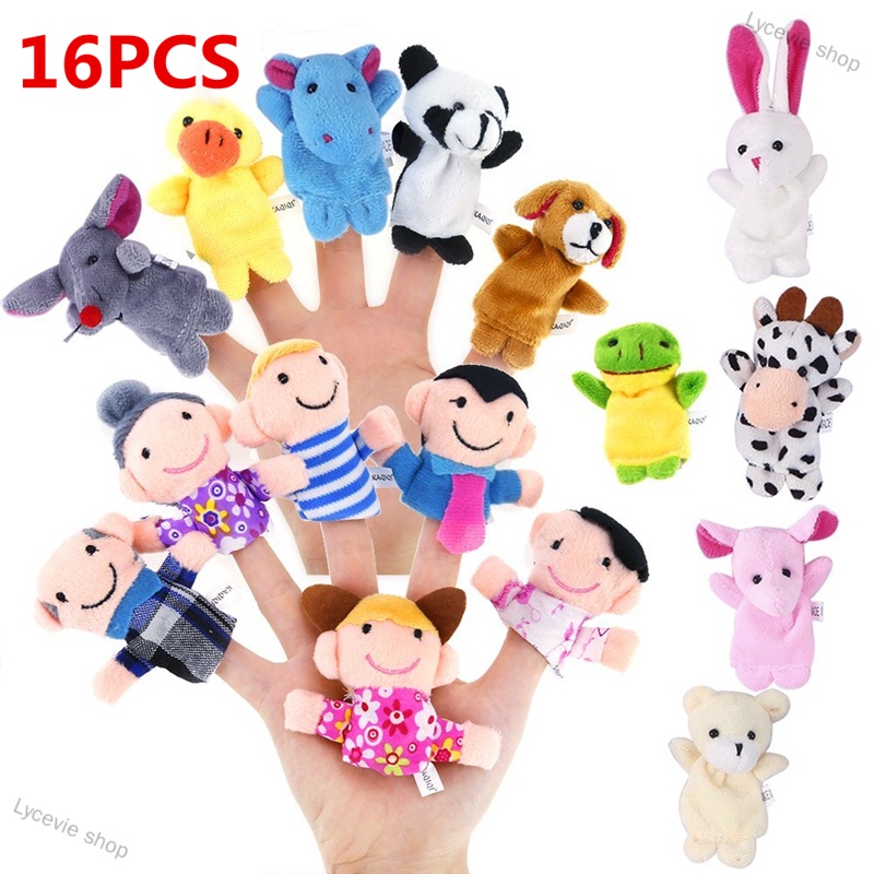 Lycevie shop 16pcs Cartoon Animal Plush Finger Puppets Set Cute Dolls ...