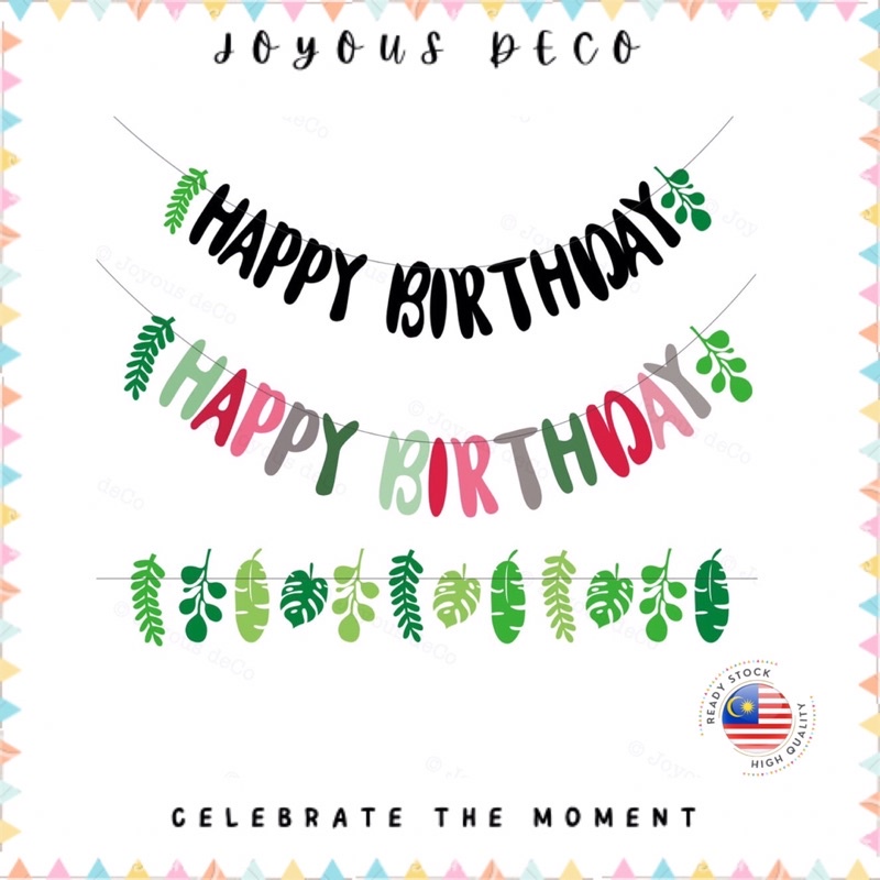 Ins Leaf Leaves Happy Birthday Banner Flag Party Decoration | Shopee ...