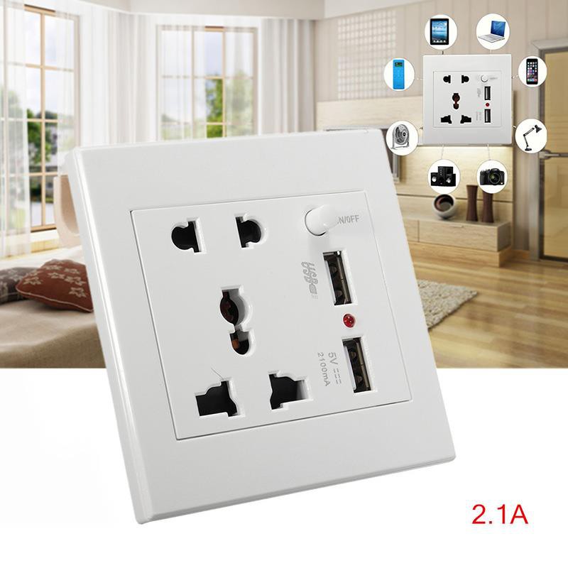 🇲🇾 2.1A Dual USB charger Ports Universal Wall Power Socket Outlet Face ...