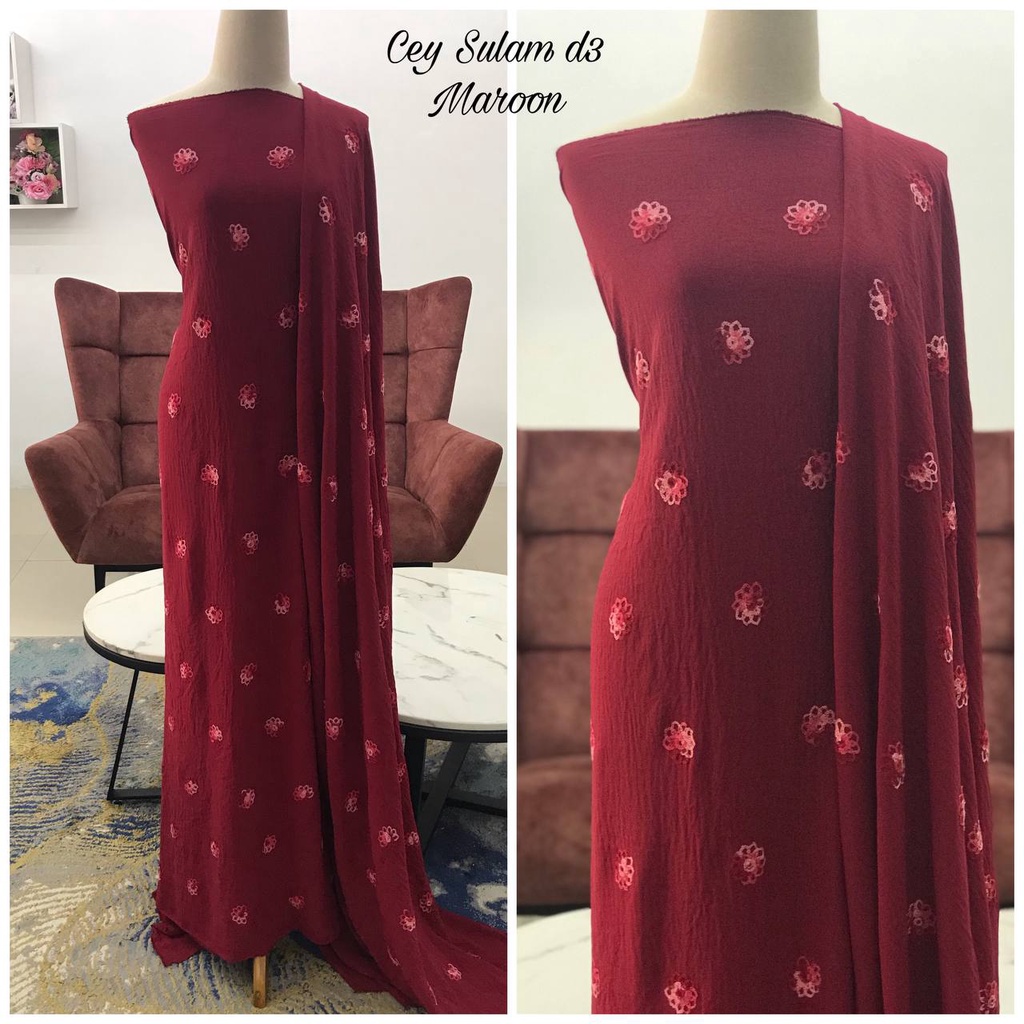 Kain Pasang Cey Sulam Embroidery Bunga Tabur Open Meter Bidang 60 ...