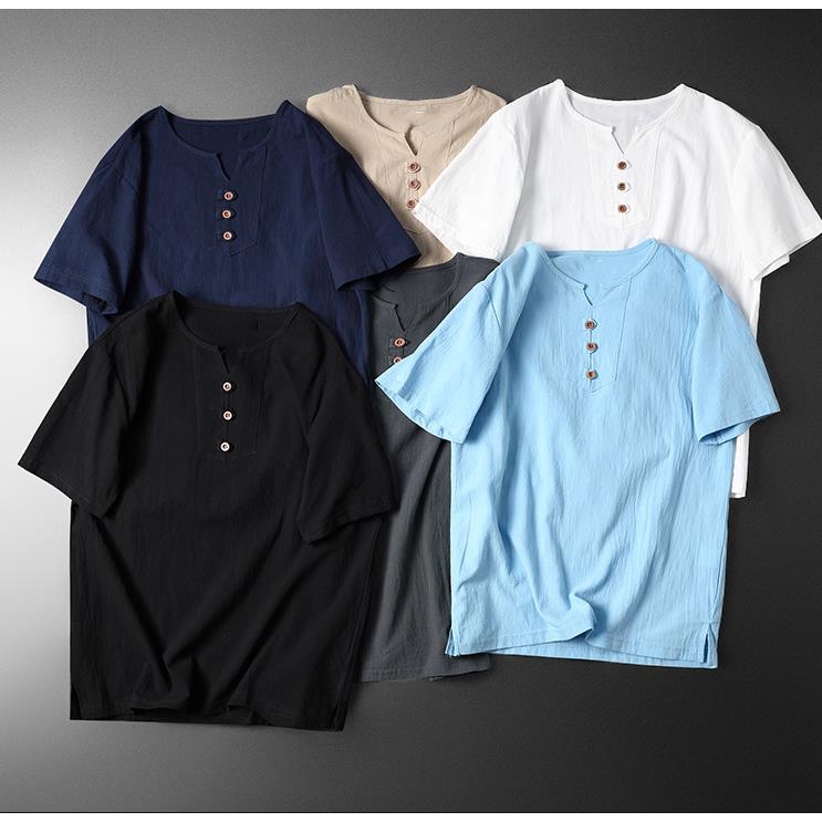 Mens Pullover Linen Shirts Short Sleeve Shirts Slim Fit Solid Shirts ...