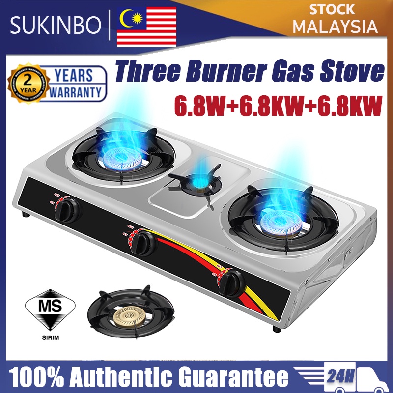 SUKINBO Three Burner Gas Stove Stainless Steel Gas Stove Liquefied Gas ...