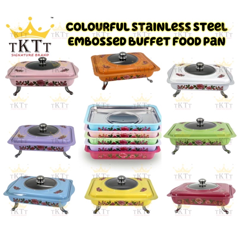 TKTT 34x28 Colourful Stainless Steel Embossed Buffet Food Pan Catering ...