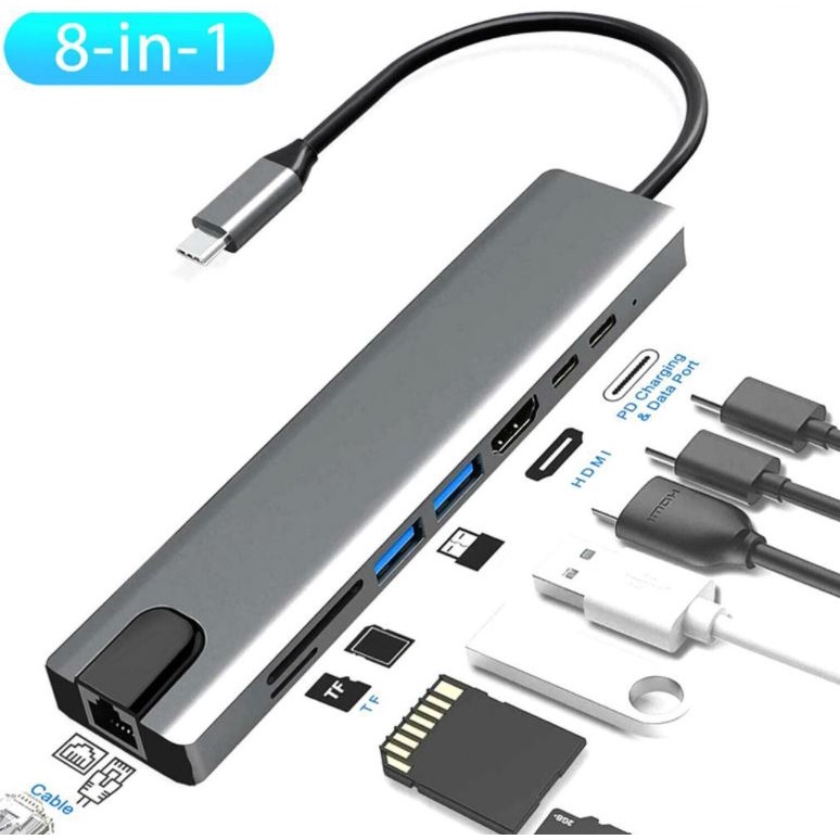 8 in 1 USB C HUB Dock Station Type-C Splitter Adapter Converter with PD Charge RJ45 Ethernet 4K ...