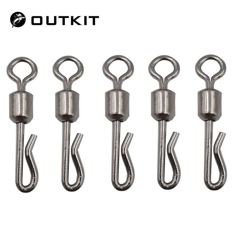 50pcs Fishing Swivels Rolling Swivel Interlock Snap Size 7/8/10/12 Hook Lure Connector Terminal ...