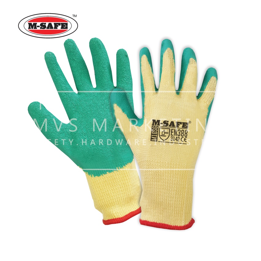 M-SAFE LATEX COATED GREEN MAX GRIP GLOVE / SCAFFOLDING GLOVE / COTTON ...