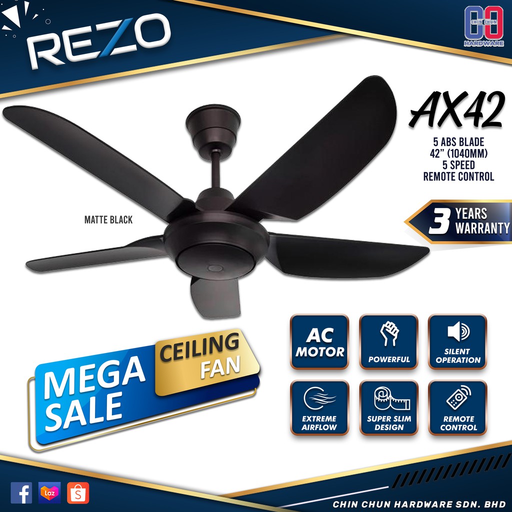 REZO AX42 42" CEILING FAN 5 BLADES | REMOTE CONTROL | KIPAS SILING ...