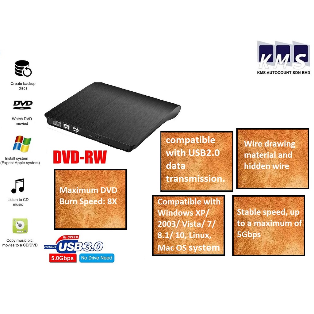 DVD Burner Writer Rewriter DVD/CD/VCD Player ROM Drive for Window 7/8 ...