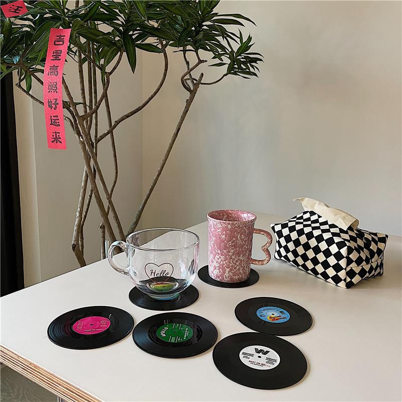 2/4/6 Pcs/set Retro Vinyl Record Coasters Creative CD Table Mats Home ...