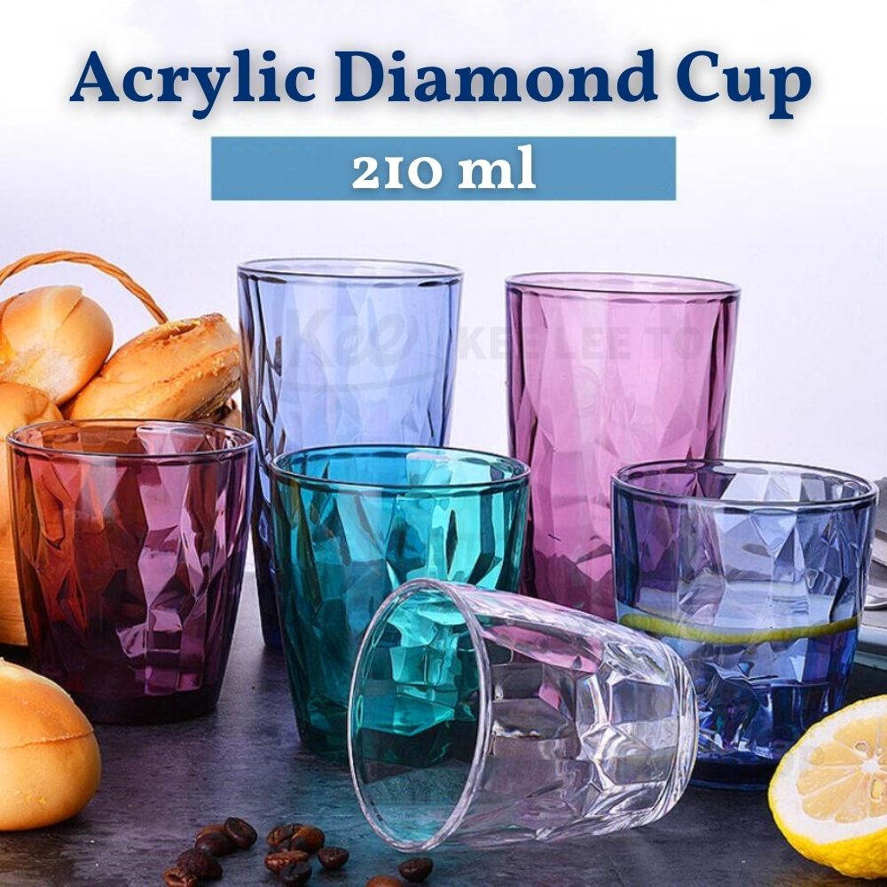 【READY STOCK】210ml Acrylic Diamond Cup Drinking Cup Cawan Gelas Plastik ...