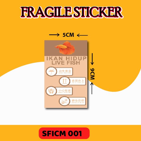 STICKER FRAGILE IKAN HIDUP CREAM MENEGAK 🔥READY STOCK 🔥 [BUY 10 + 1] LIVE FISH FRAGILE (10 PCS ...