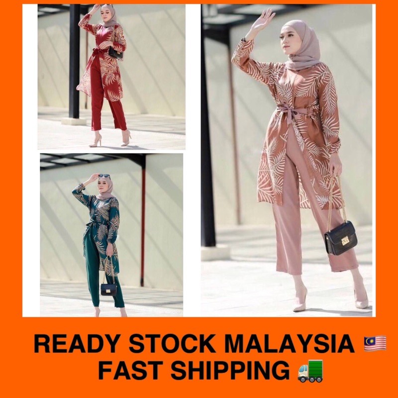Set Muslimah Blouse with Belt and Pants Baju Muslimah Dengan Seluar ...