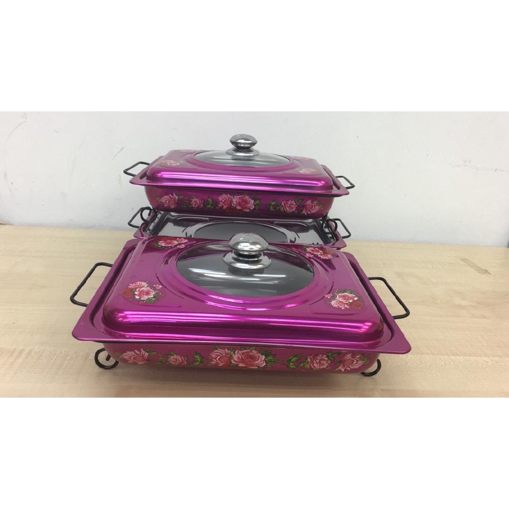 34X28 RECTANGLE BUFFET FOOD TRAY SET BUNGA ROSE / BEKAS TRAY LAUK PAUK ...