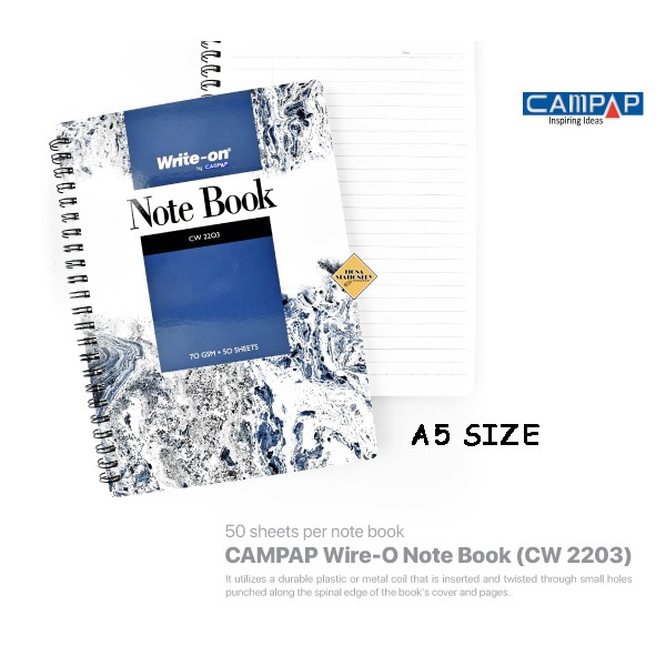 Campap Write-on Note Book 50 Sheets 70gsm - CW2203 A5 | CW2204 A6 ...