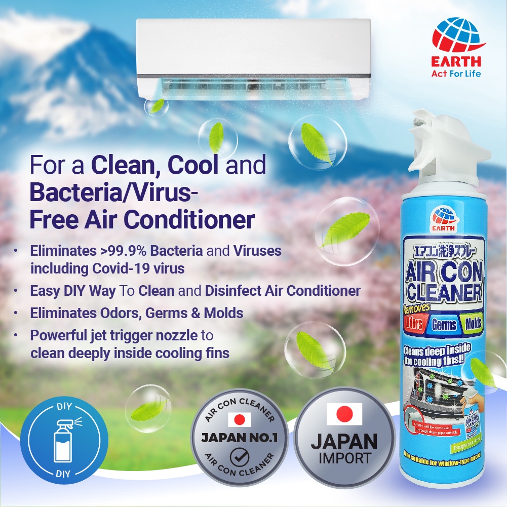 Earth Air Con Spray Cleaner Non Fragrance DIY Eliminates 99.9% Bacteria ...