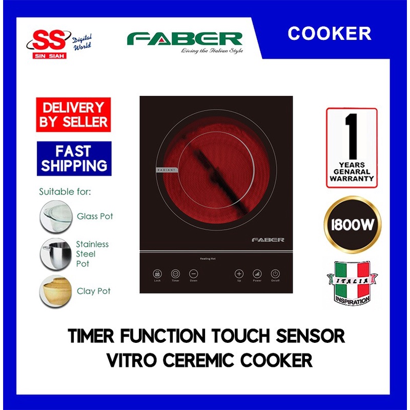 Faber FORNELLO 2000 1800W Timer Function Touch Sensor Vitro Ceremic ...